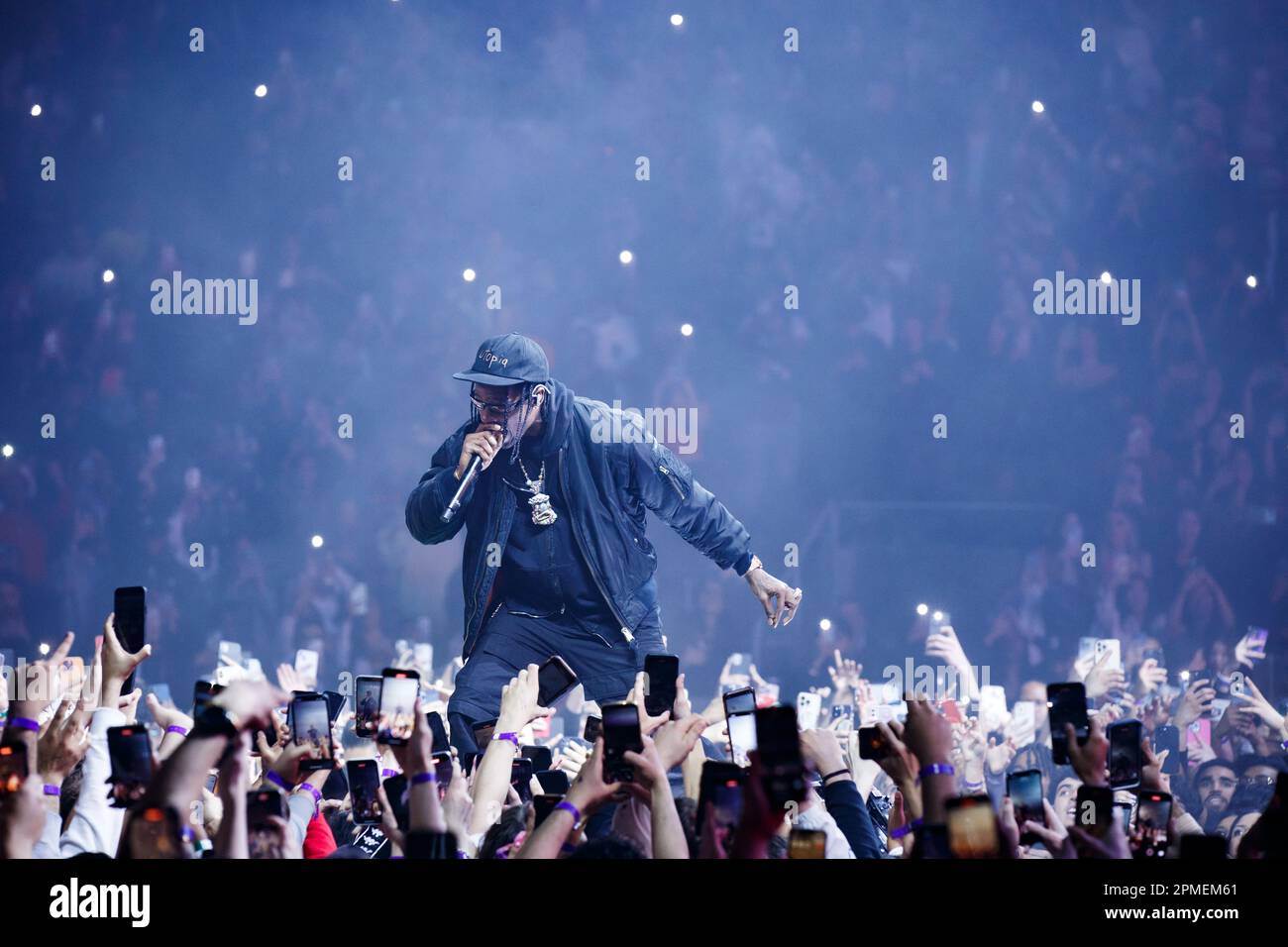 Rapper Travis Scott performing on stage as a guest on NAV's Never Sleep ...