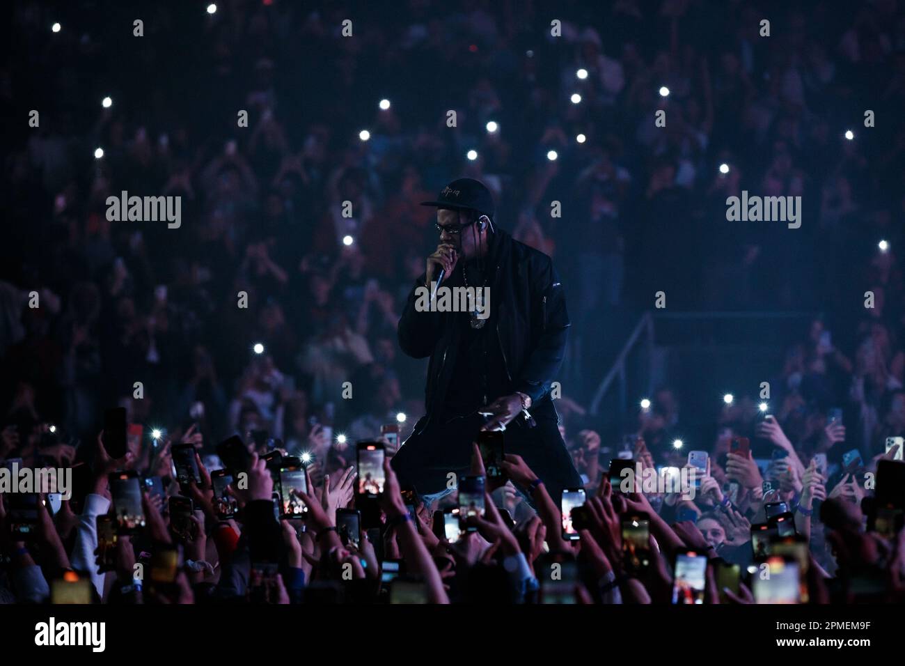 Rapper Travis Scott performing on stage as a guest on NAV's Never Sleep ...