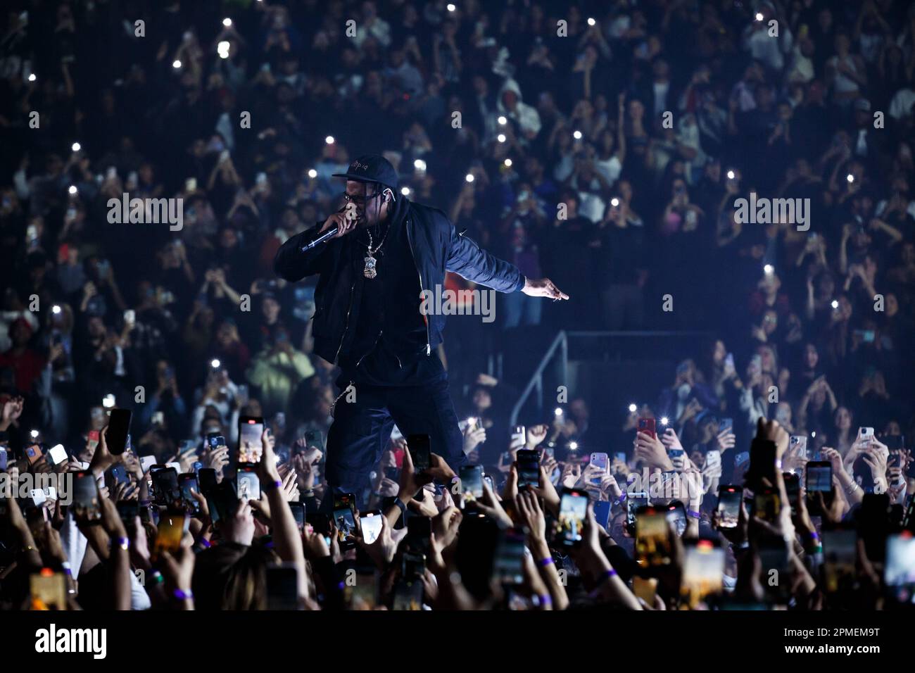 Rapper Travis Scott performing on stage as a guest on NAV's Never Sleep ...