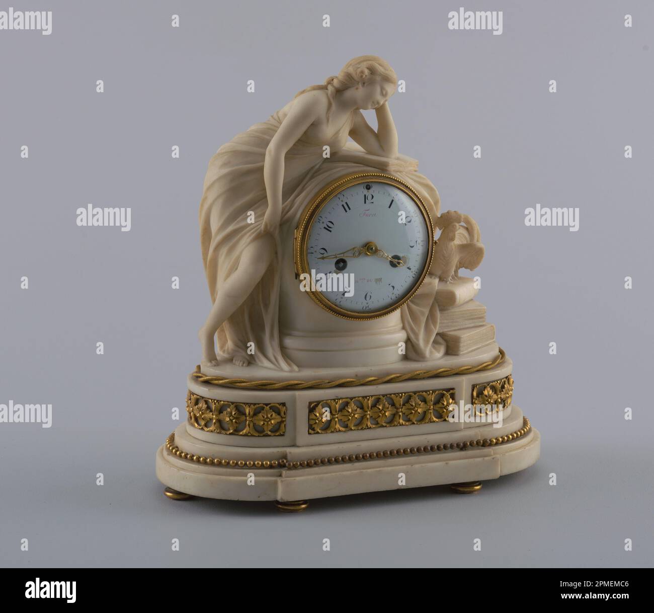 Clock (France); marble, bronze, gilding; 32 x 29 x 14 cm (12 5/8 x 11 7 ...
