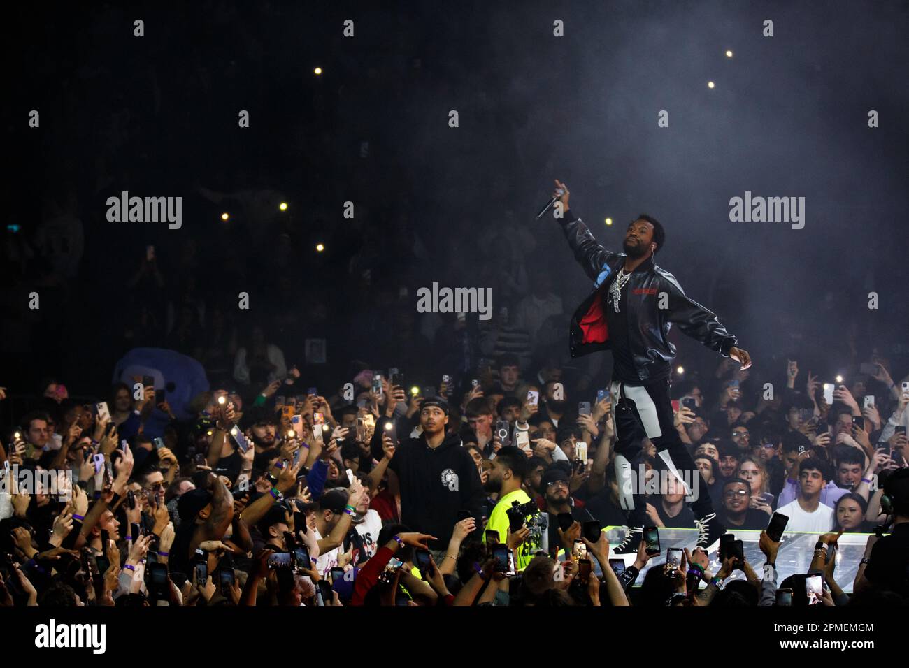 Rapper Meek Mill performing on stage at Scotiabank Arena in Toronto ...