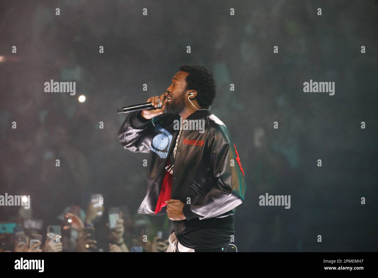 Rapper Meek Mill performing on stage at Scotiabank Arena in Toronto ...