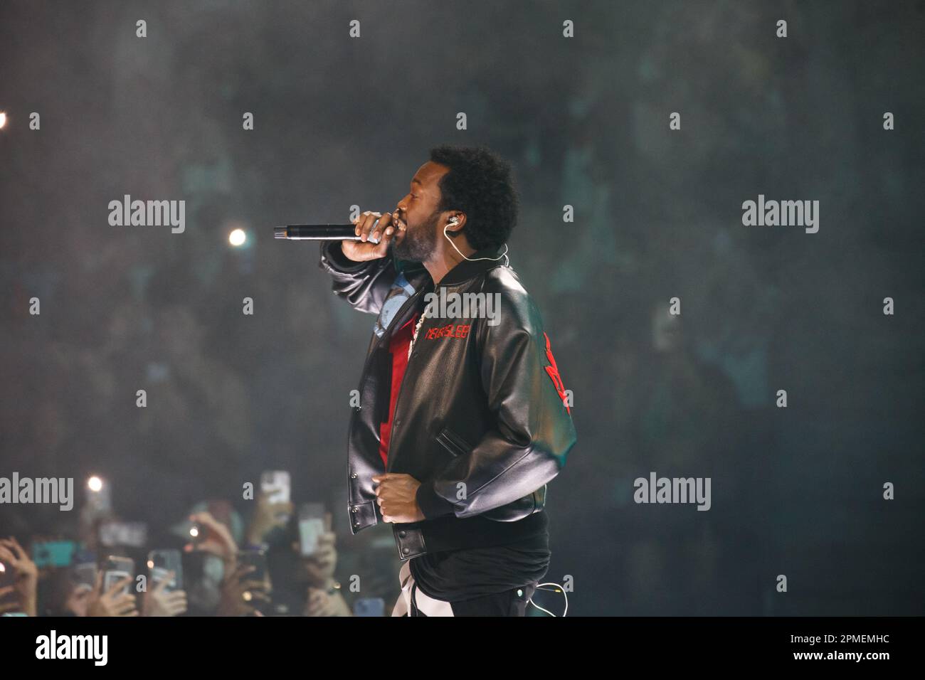 Rapper Meek Mill performing on stage at Scotiabank Arena in Toronto ...