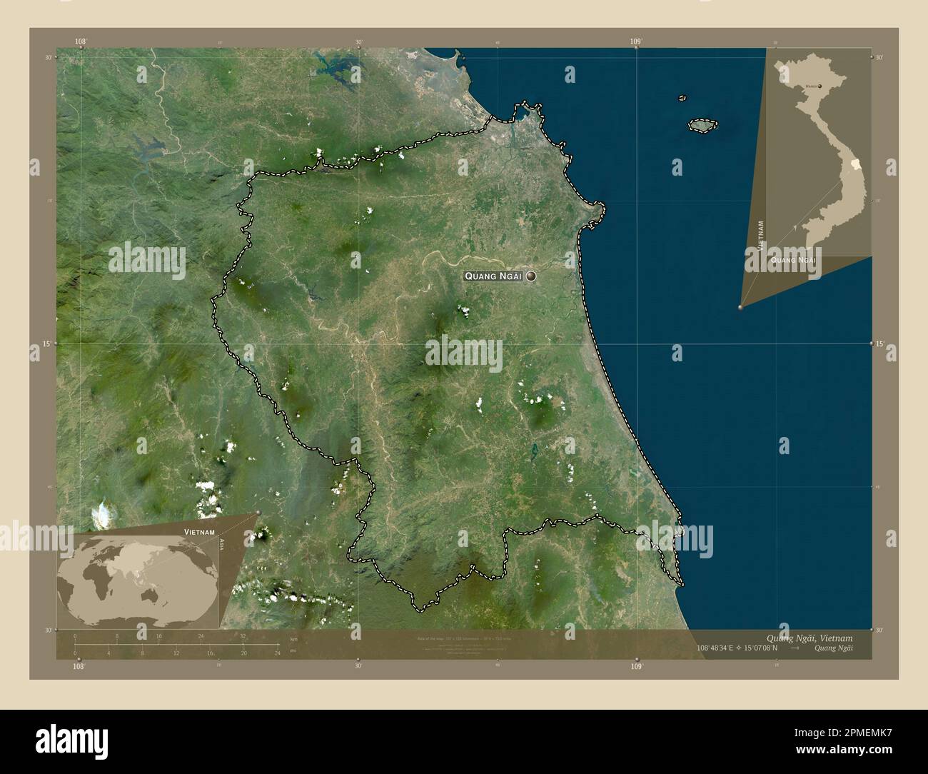 Quang Ngai, province of Vietnam. High resolution satellite map ...