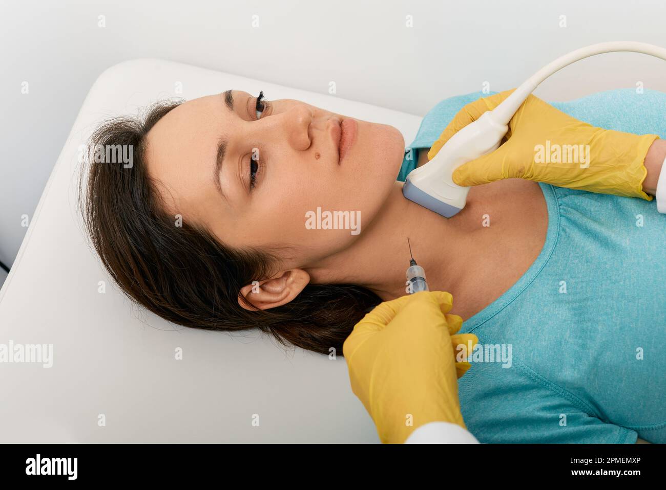Thyroid Nodule Biopsy Adult Woman During Fine Needle Aspiration Biopsy