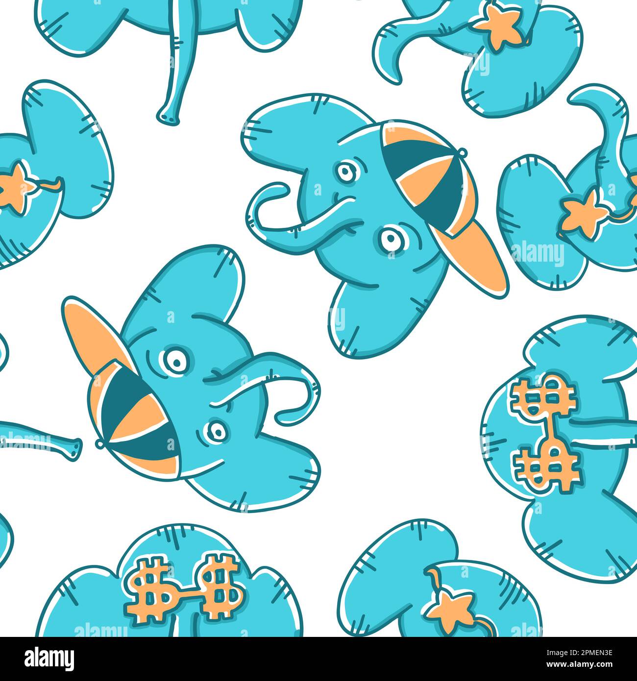 Elephants seamless pattern. Vector illustration in cartoon flat style ...