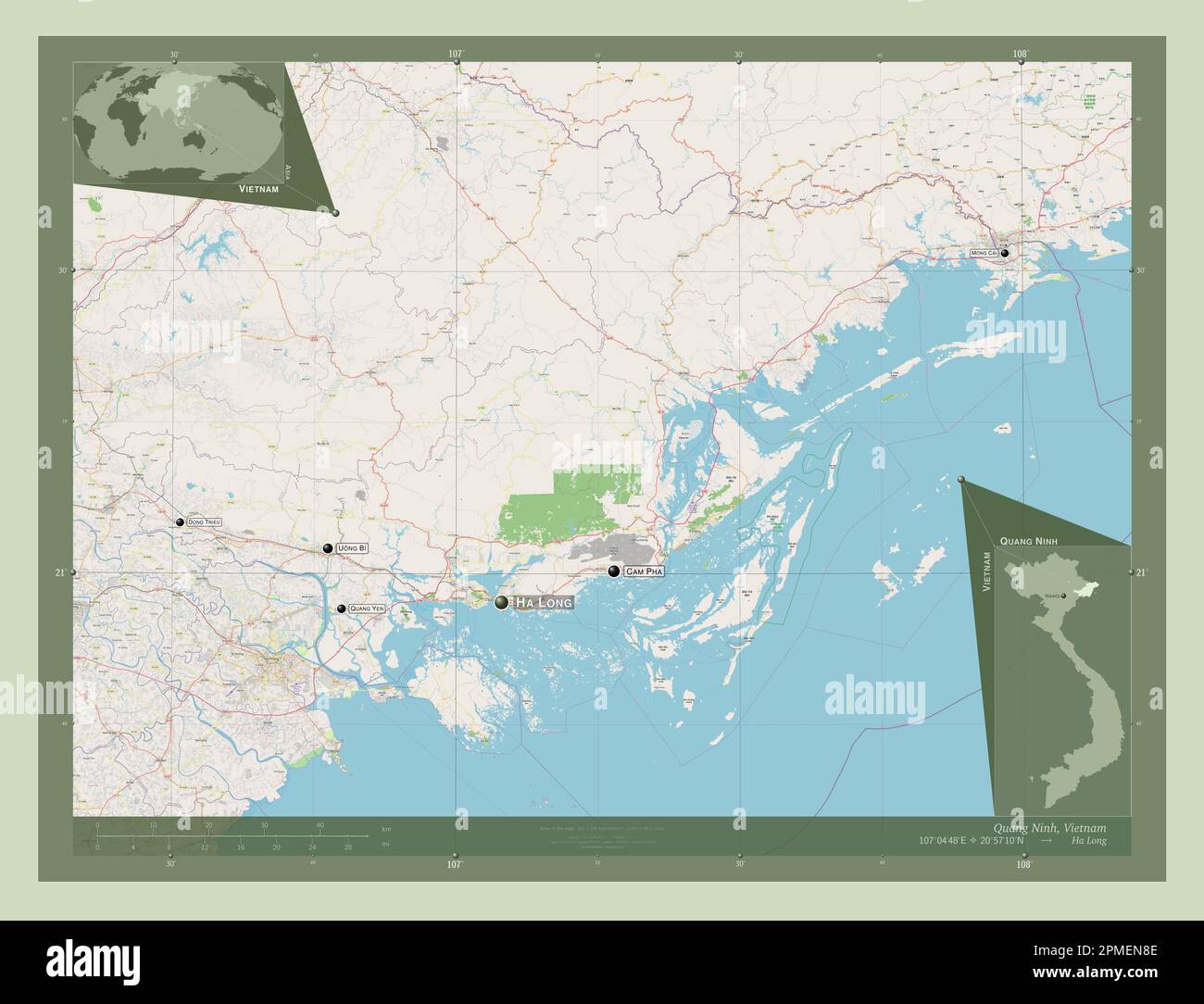 Quang Ninh, province of Vietnam. Open Street Map. Locations and names ...