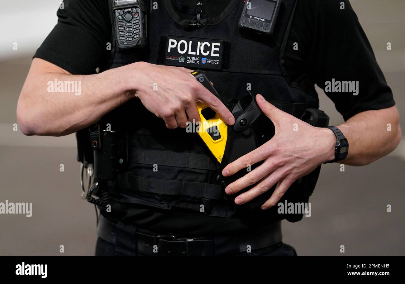 An officer holsters the new Taser 7 after a demonstarion as Hampshire ...