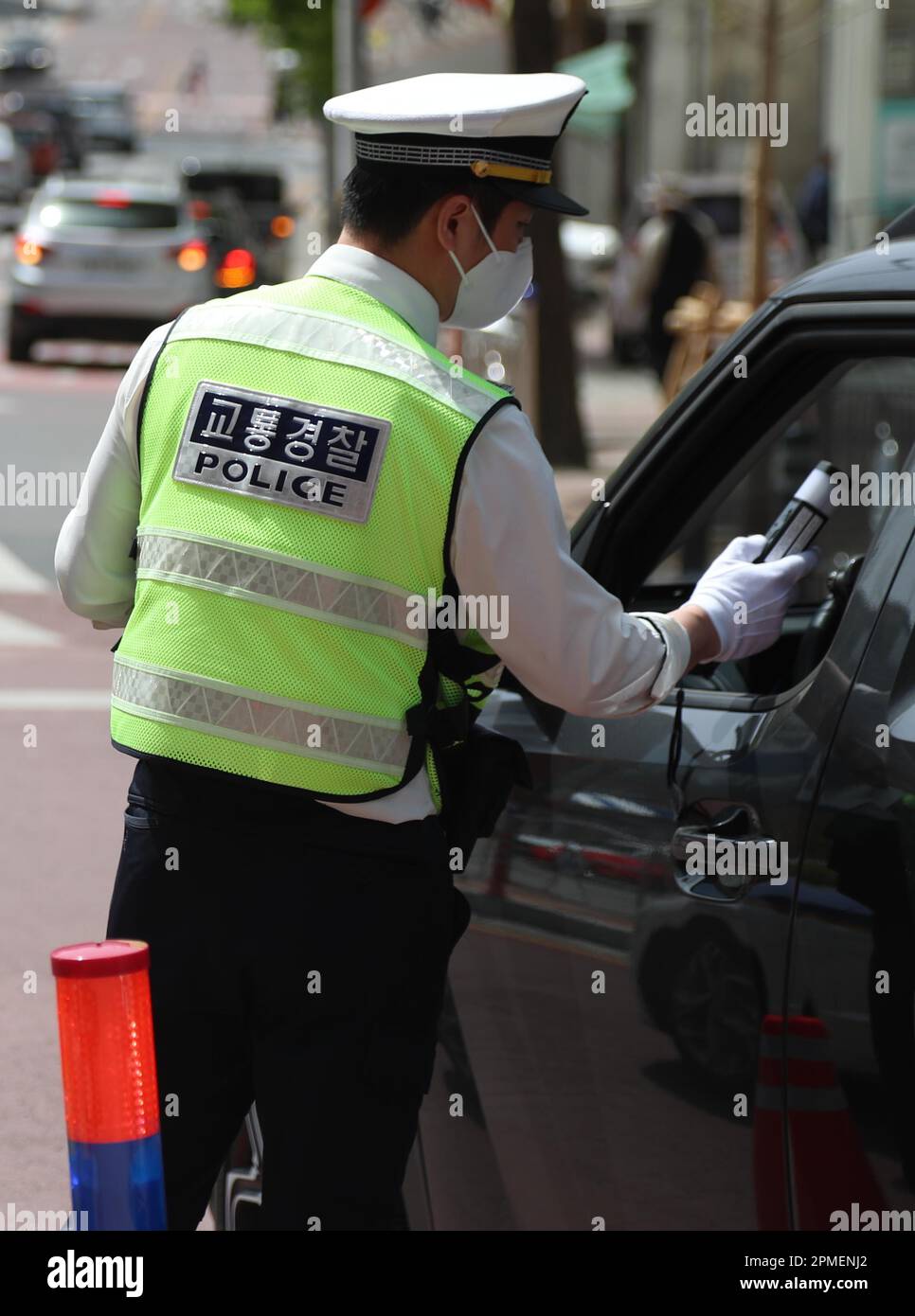 13th Apr, 2023. Crackdown on drunk driving A police officer conducts a ...