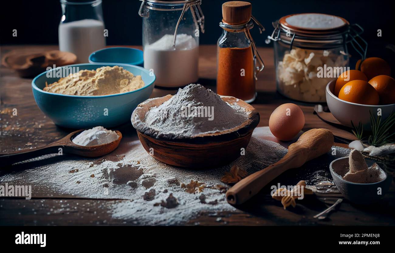 Baking background banner. bread preparation Ingredients variety for ...