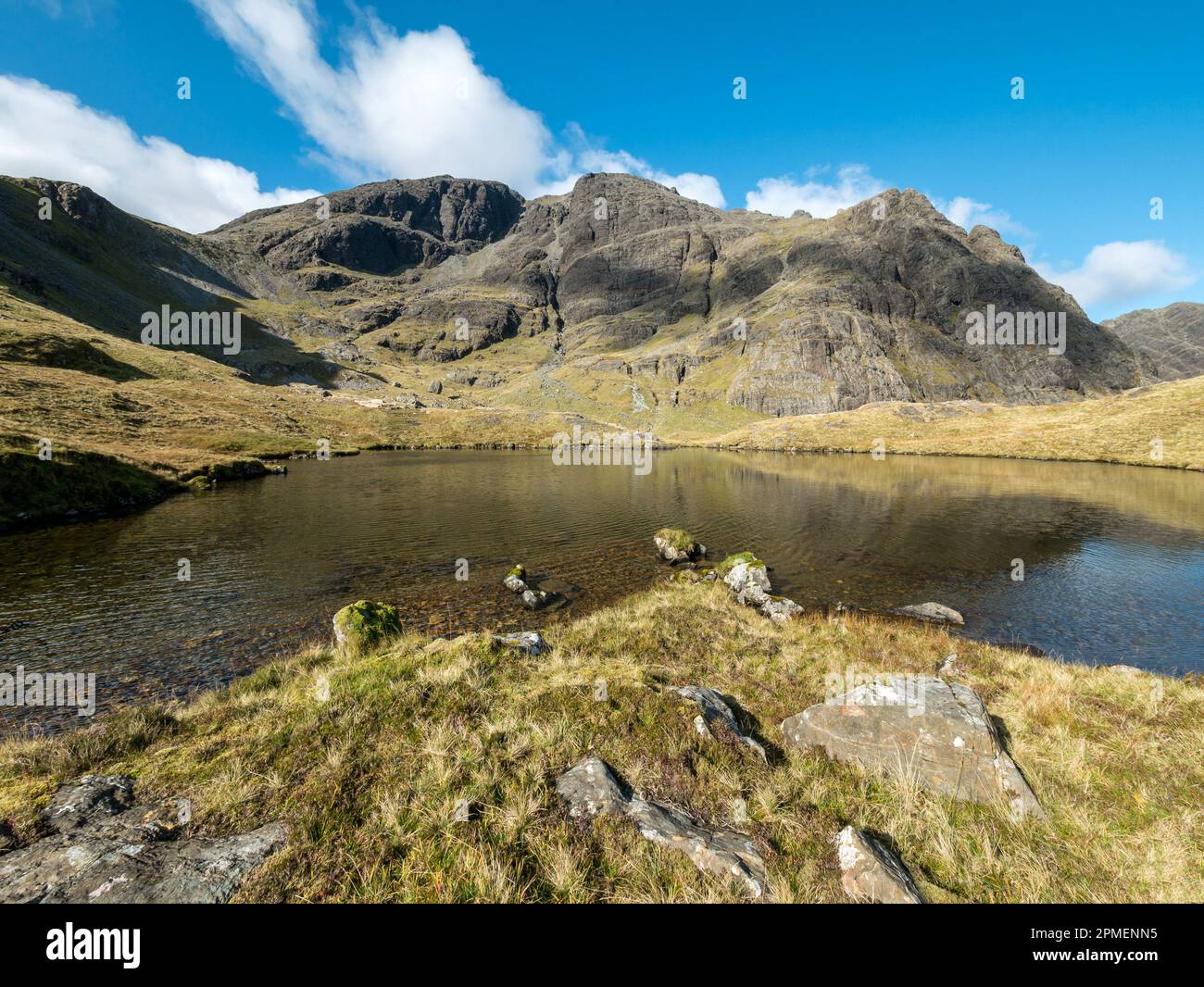 Blaven (Bla Bheinn) with Loch Fionna Choire in the foreground in the ...