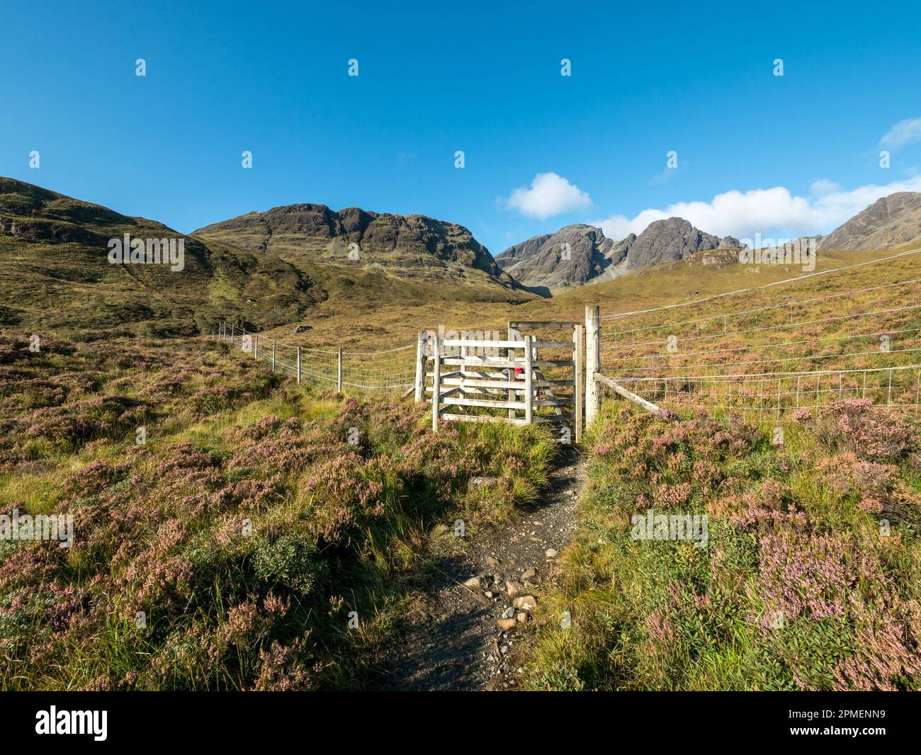 Large tall kissing gate in deer fencing on the footpath to Blaven in ...