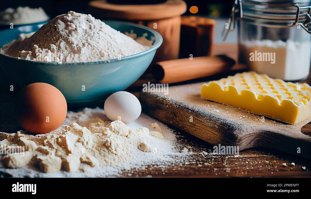 Baking background banner. bread preparation Ingredients variety for ...