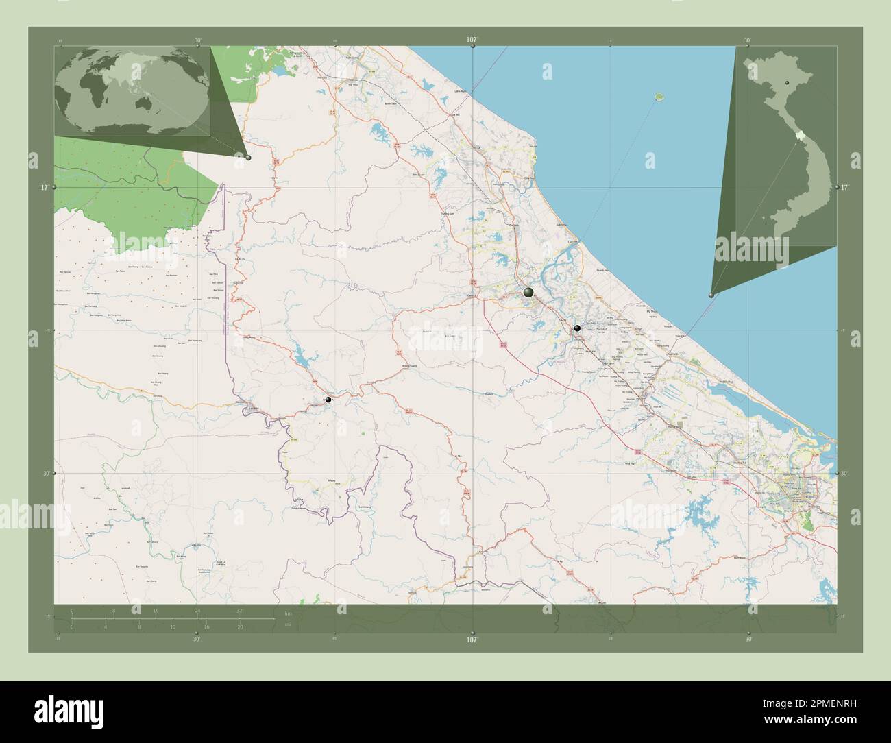 Quang Tri, province of Vietnam. Open Street Map. Locations of major ...