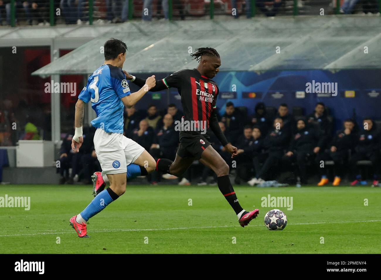 Milan, Naples, Italy. 12th Apr, 2023. Kim Min-Jae of Napoli Rafael Leao ...