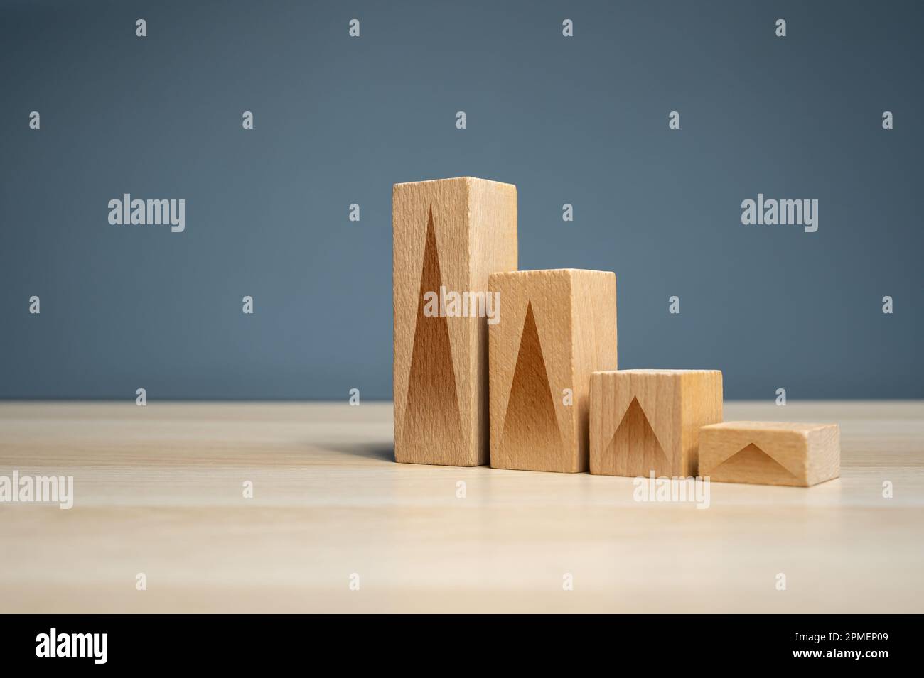 Growth chart from blocks with arrows. Rise or fall concept. Follow the ...