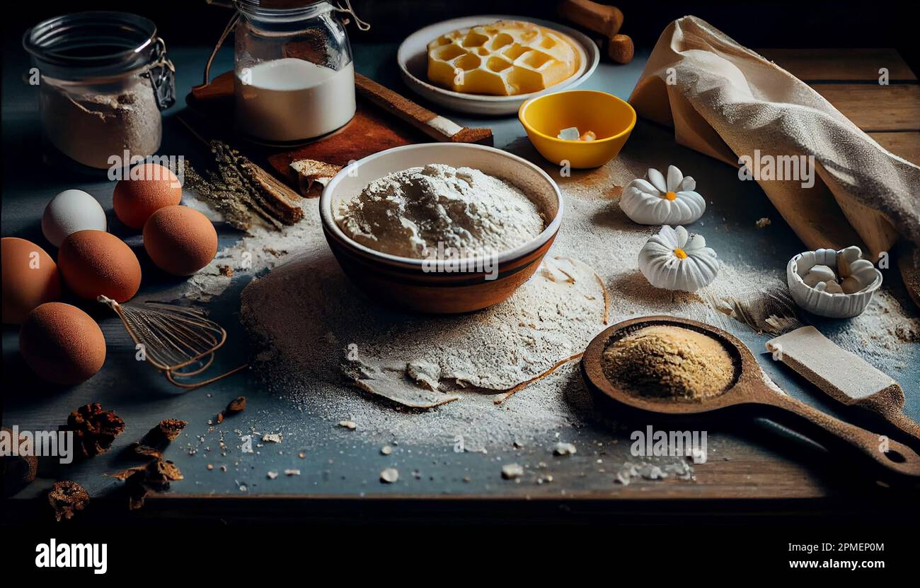 Baking background banner. bread preparation Ingredients variety for ...