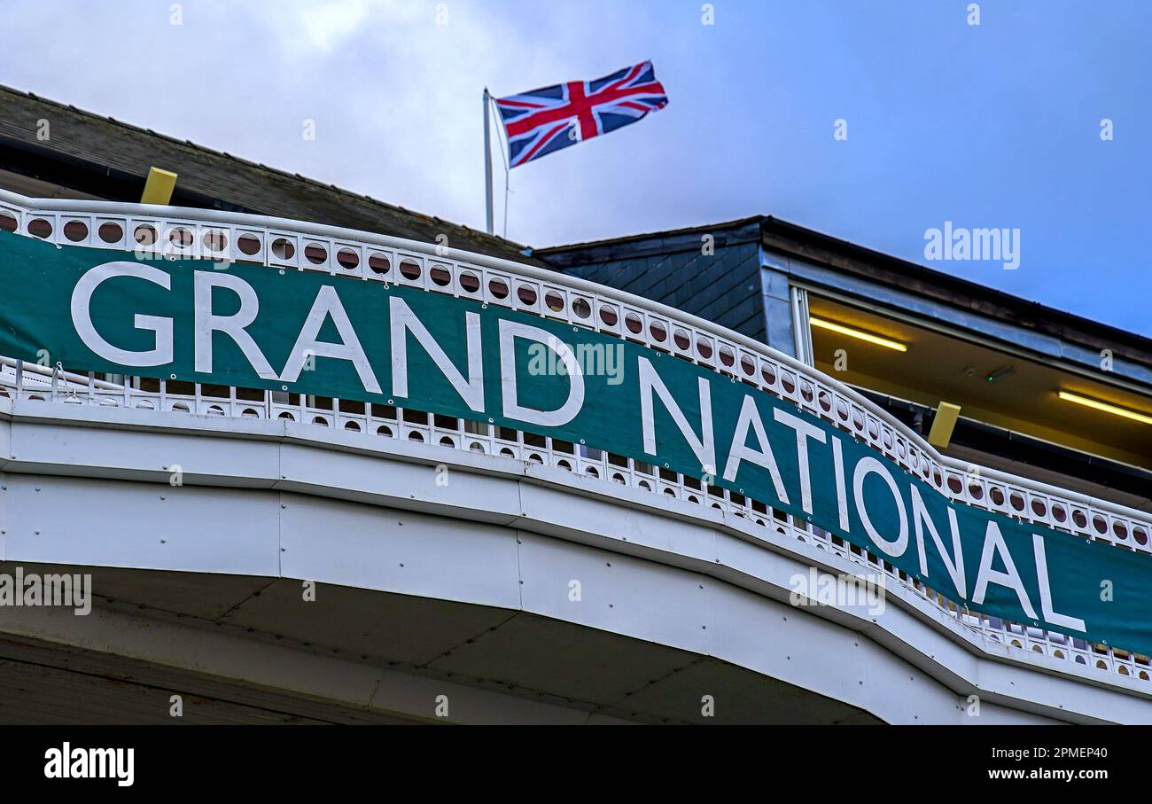 A 'Grand National' sign on a stand during day one of the Randox Grand ...