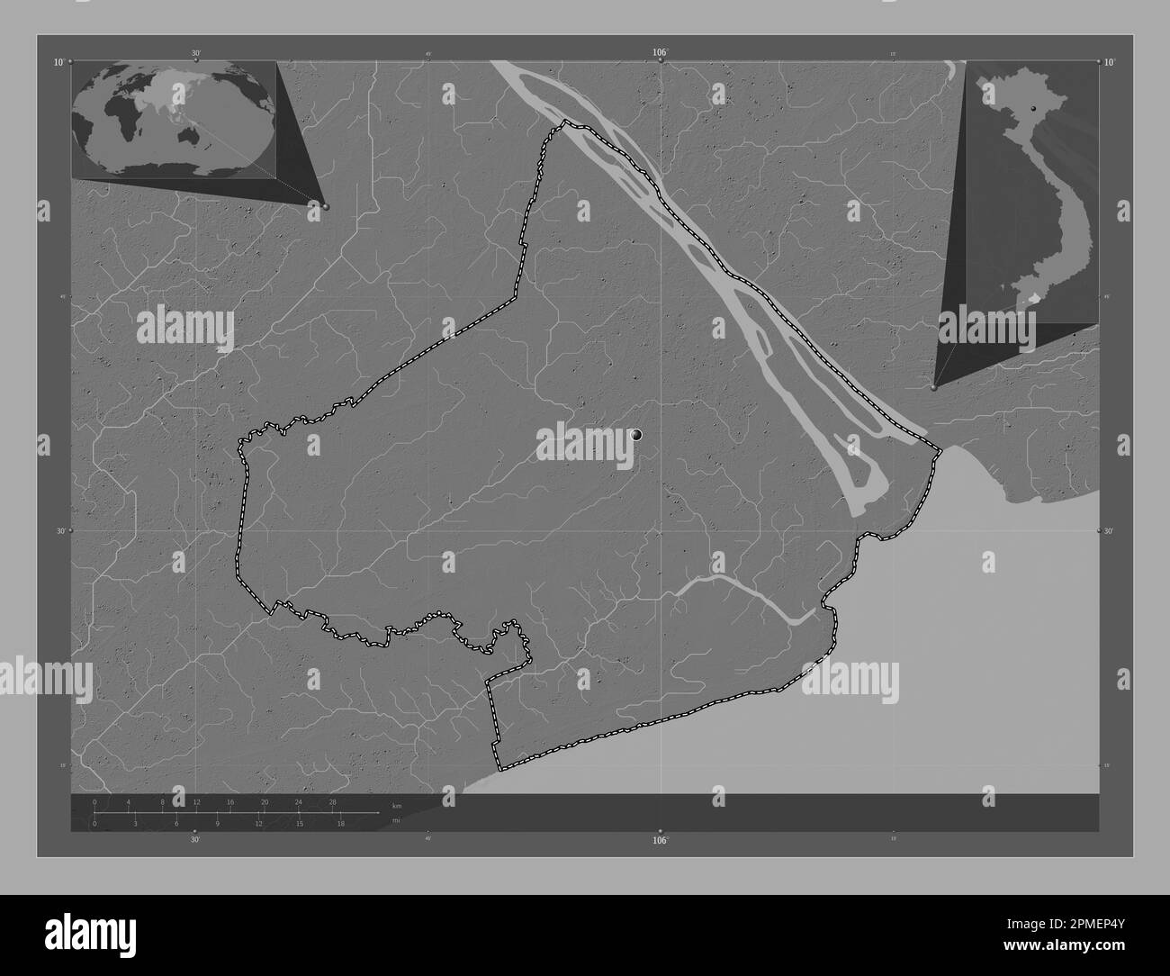 Soc Trang, province of Vietnam. Bilevel elevation map with lakes and ...