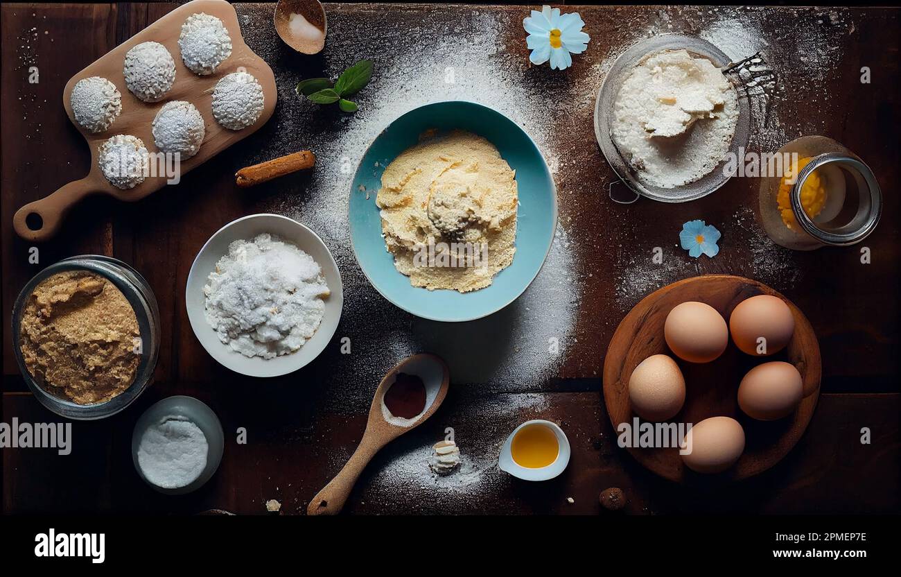 Baking background banner. bread preparation Ingredients variety for ...