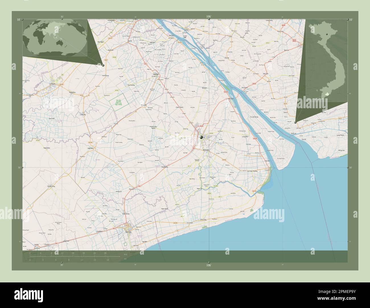 Soc Trang, province of Vietnam. Open Street Map. Locations of major ...