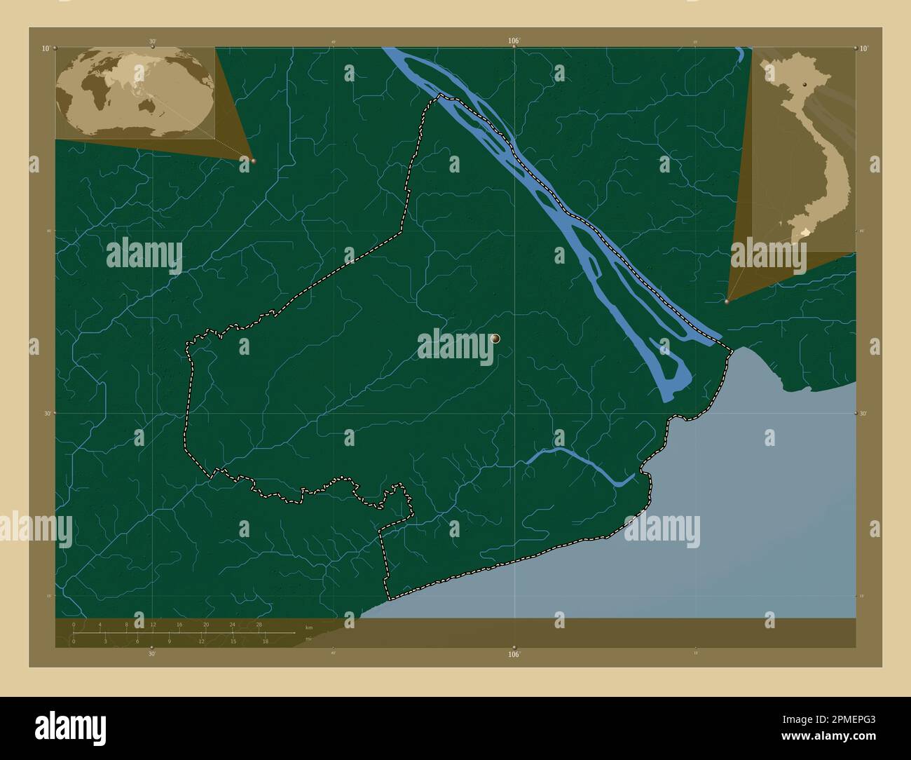 Soc Trang, province of Vietnam. Colored elevation map with lakes and ...