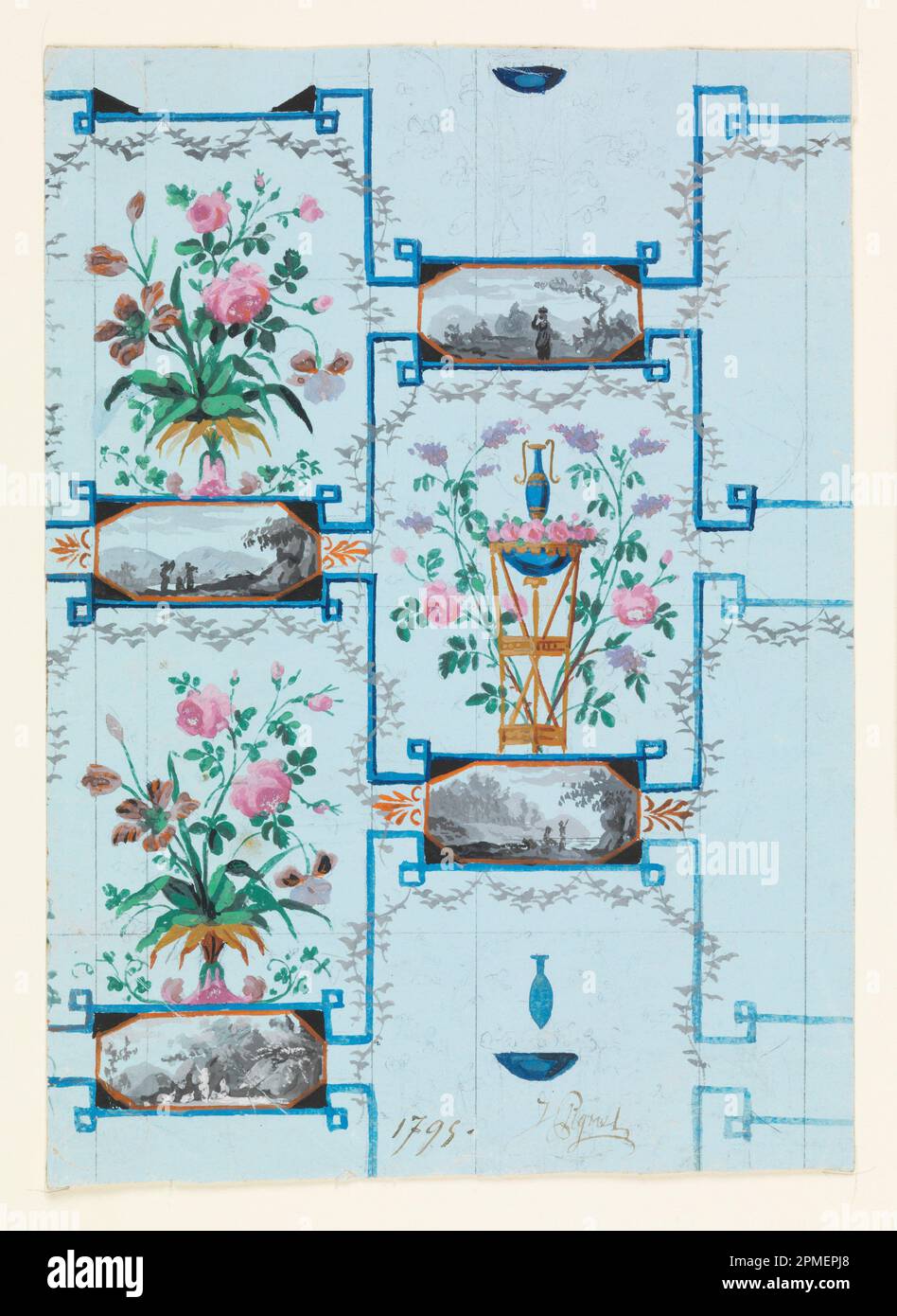 Drawing, Wallpaper Design; Designed by Pignet et Cie (France); brush ...