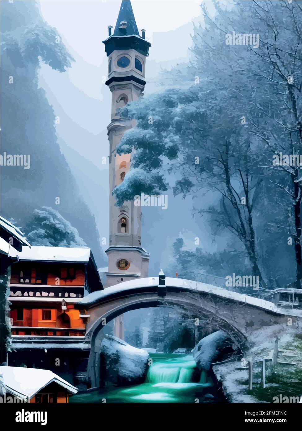 Waterfalls with bridge Stock Vector Images - Alamy