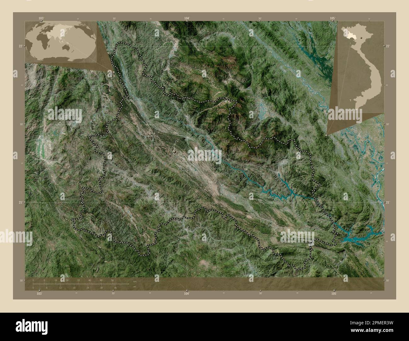 Son La, province of Vietnam. High resolution satellite map. Locations ...