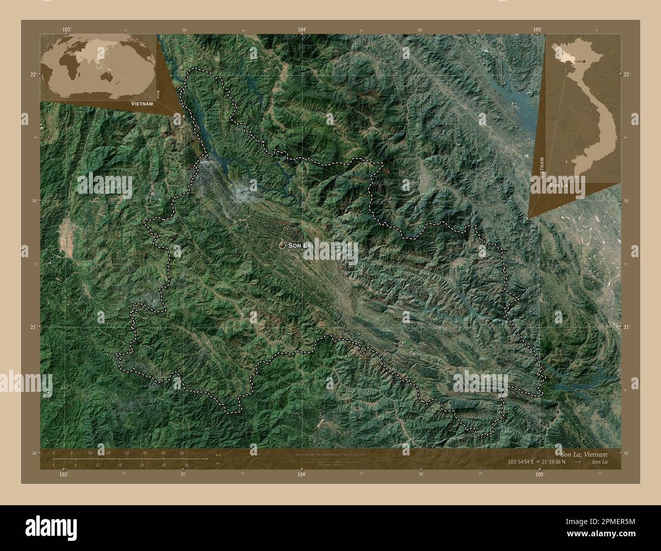 Son La, province of Vietnam. Low resolution satellite map. Locations ...