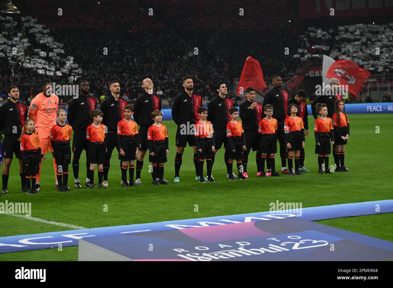 Lineup of Ac Milan during the UEFA Champions League quarter finals ...