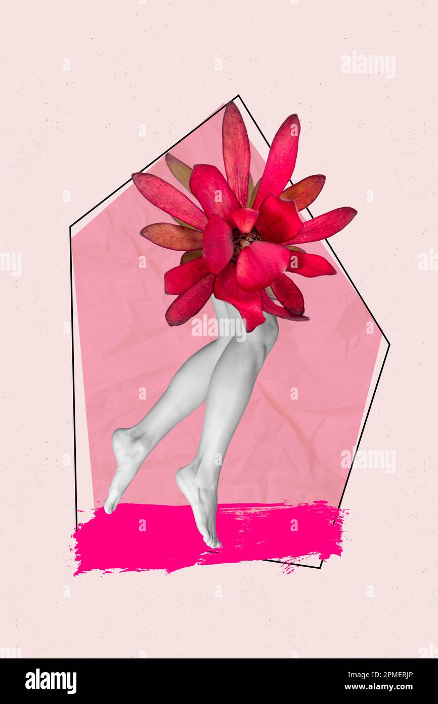 Vertical concept photo collage of bodyless girl feet flower instead of ...
