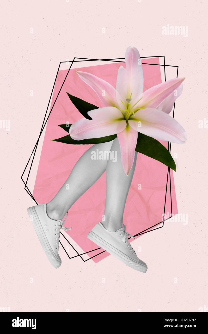 Vertical illustration photo collage of bodyless woman legs lily instead ...