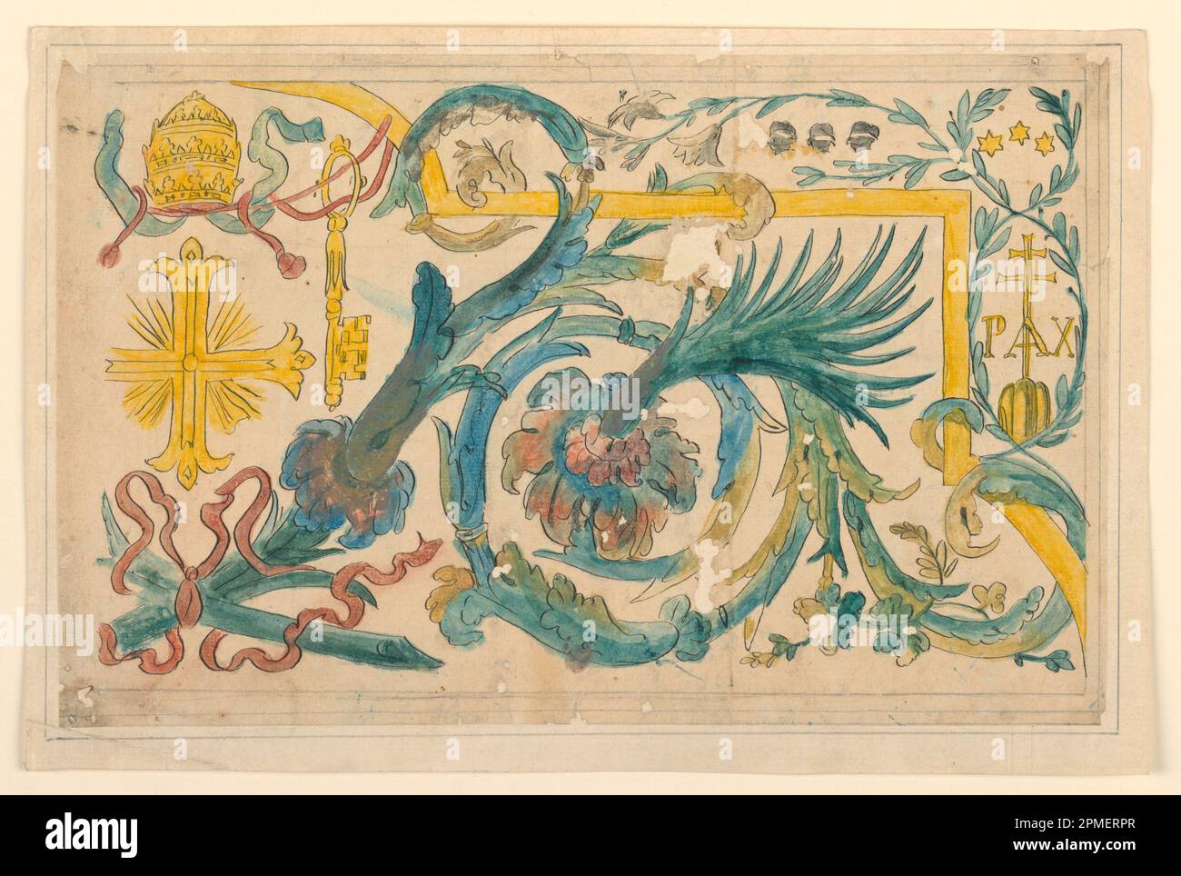 Drawing, Design for an Embroidered Altar Front; Italy; brush and ...
