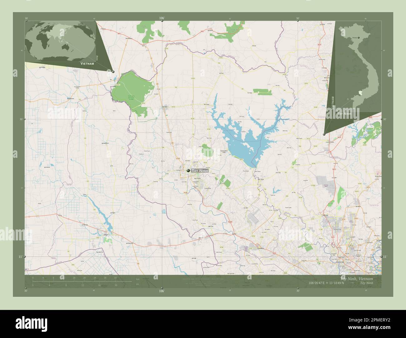 Tay Ninh, province of Vietnam. Open Street Map. Locations and names of ...