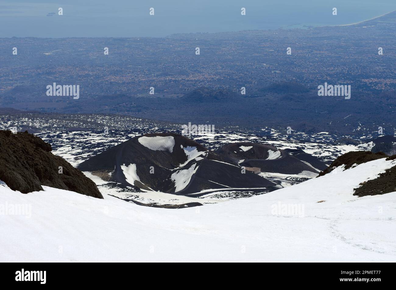 Sicily landscape with volcanoes craters from winter Etna National Park ...