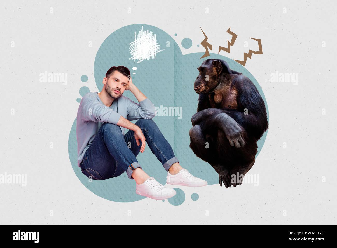Creative collage image of monkey support help unsatisfied depressed guy ...