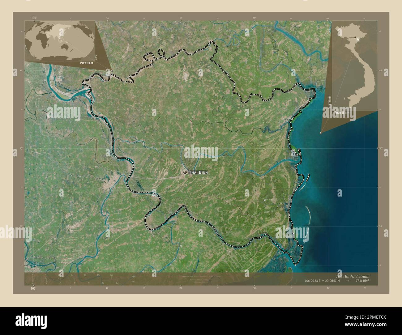 Thai Binh, province of Vietnam. High resolution satellite map ...
