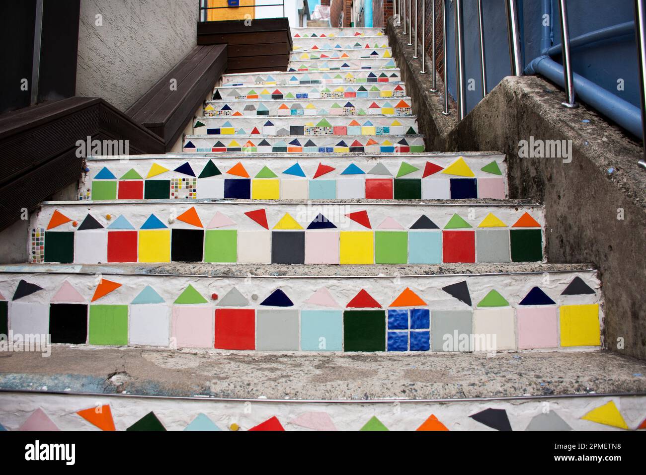 Colorful granite tiles ceramic stairs step art in small alley for ...