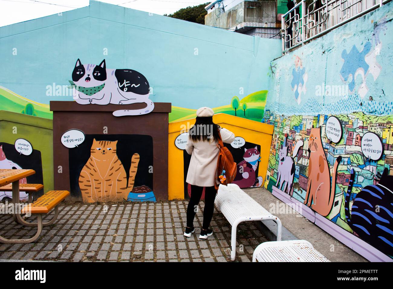 Art painting drawing cat and view landscape cityscape of Gamcheon ...