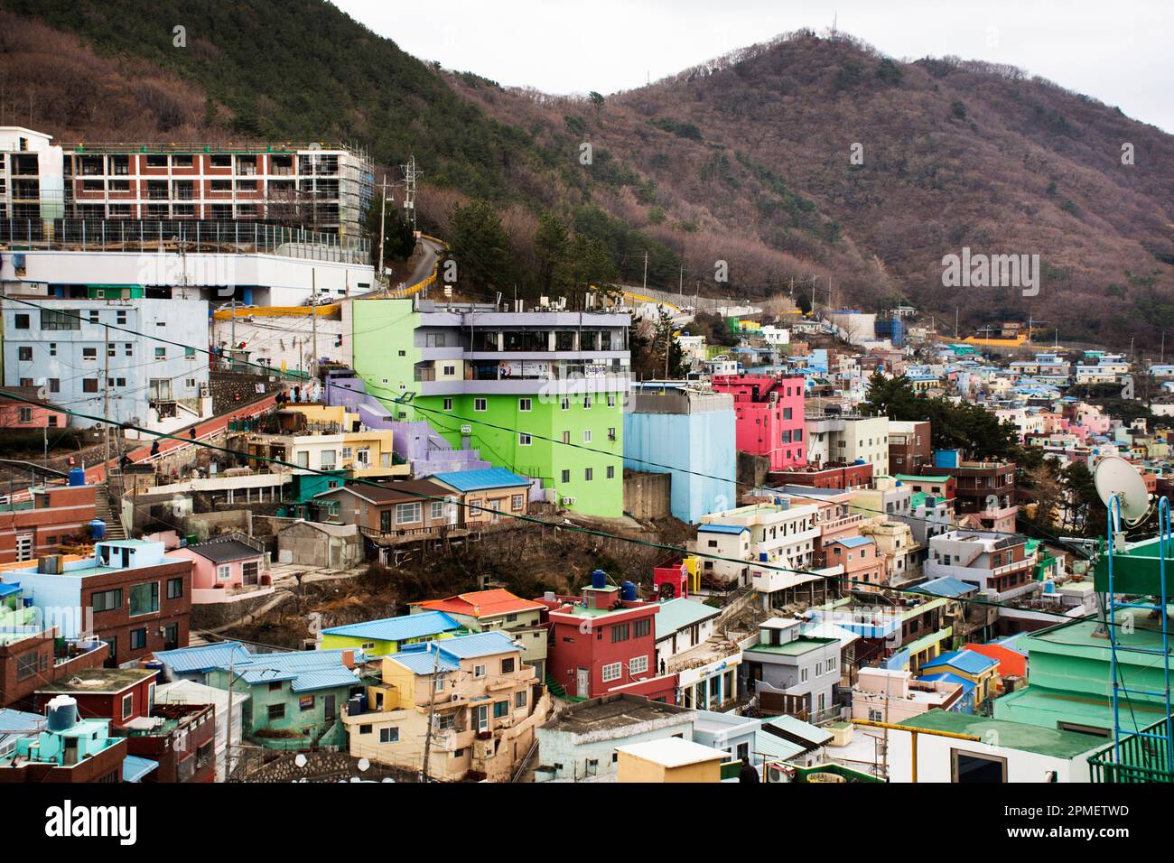 View landscape cityscape of Gamcheon Culture Village and colourful ...