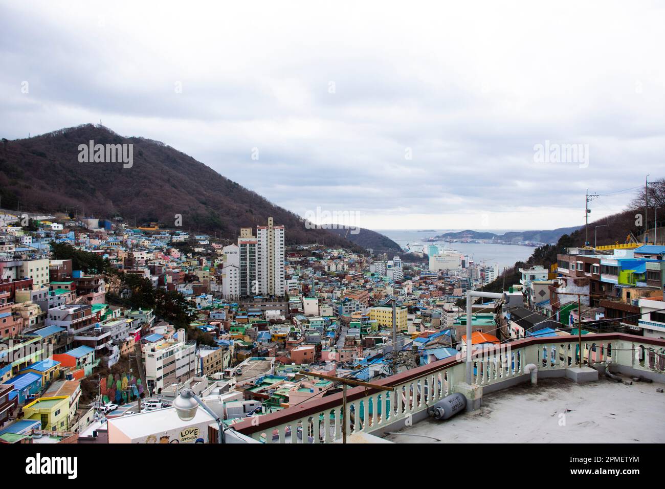 View landscape cityscape of Gamcheon Culture Village and colourful ...