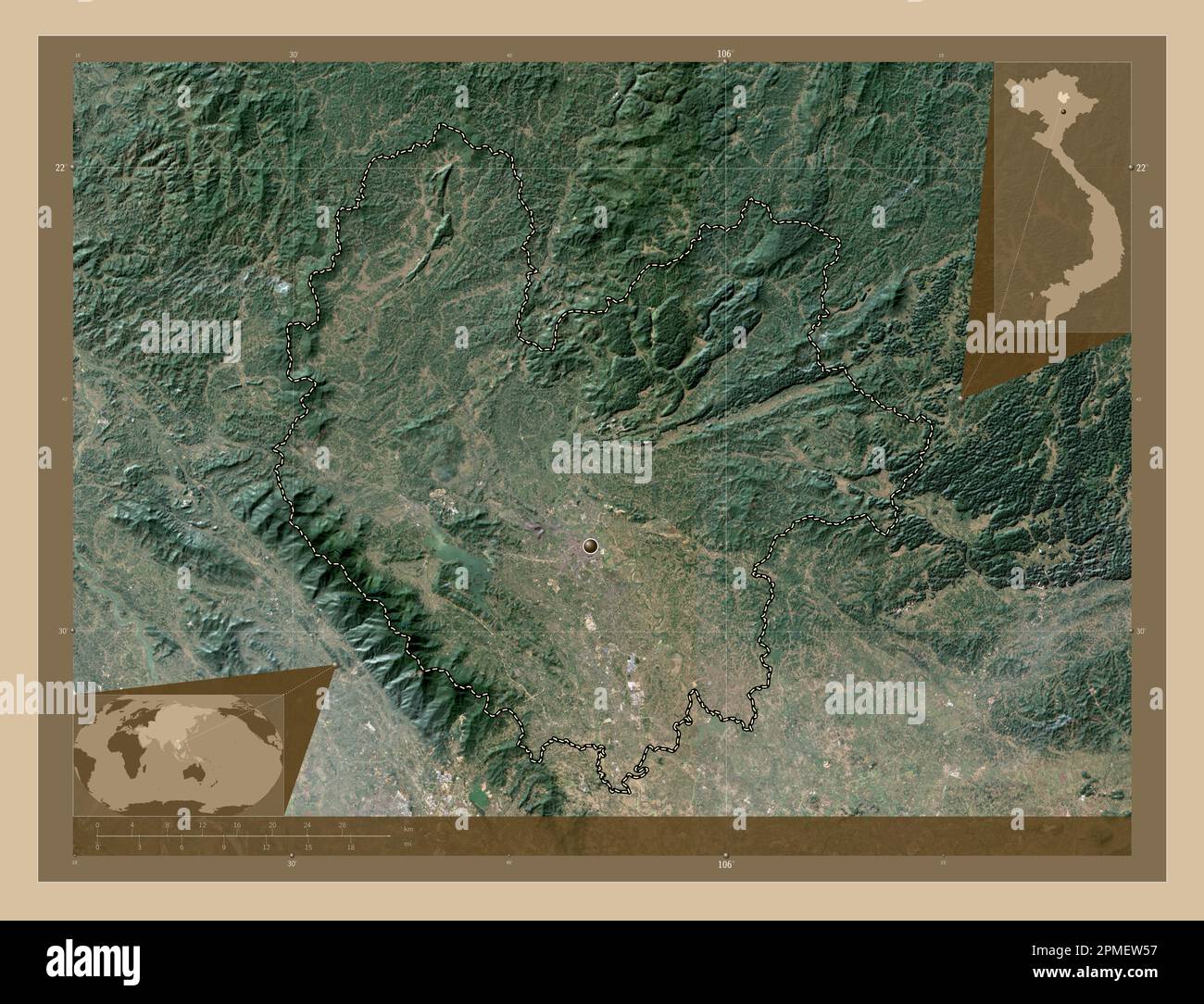 Thai Nguyen, province of Vietnam. Low resolution satellite map. Corner ...