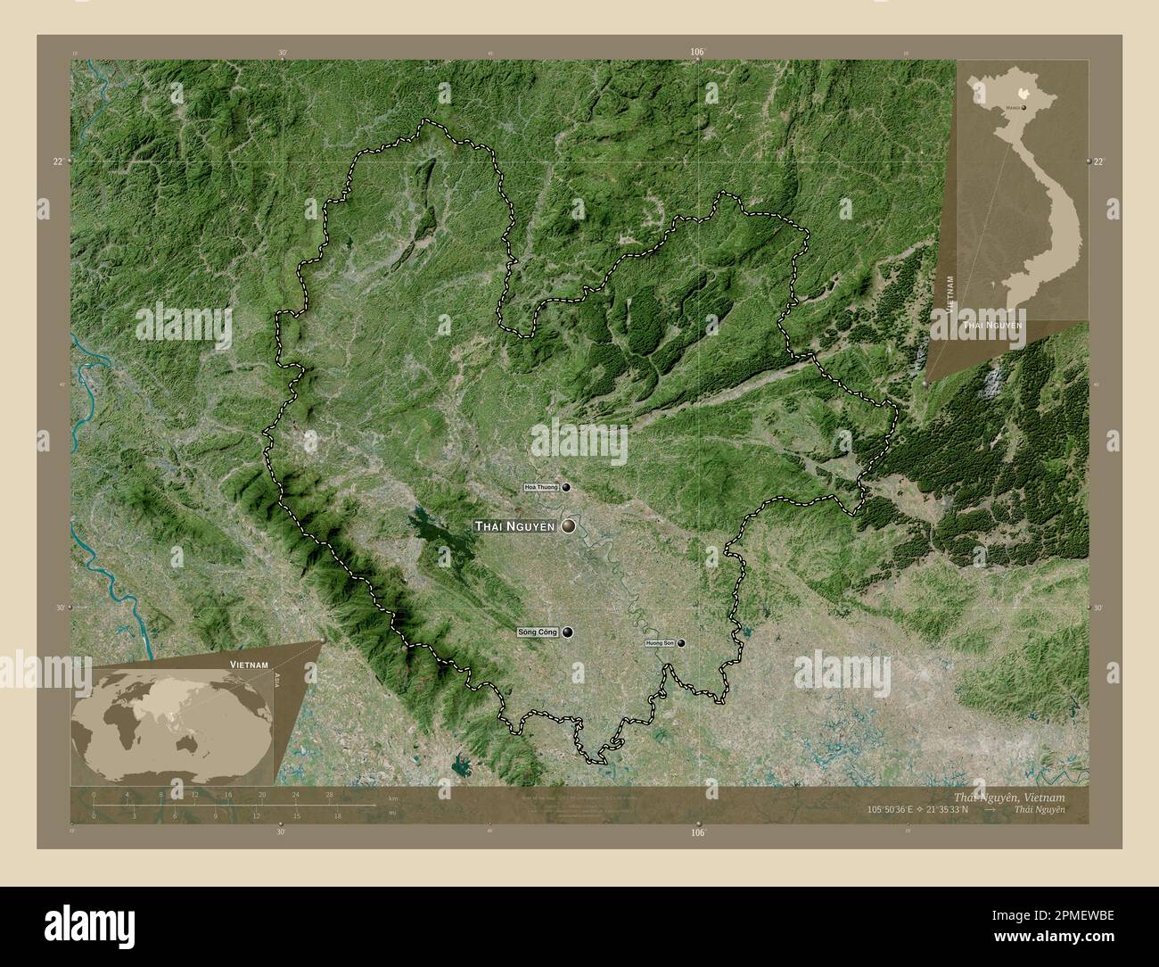 Thai Nguyen, province of Vietnam. High resolution satellite map ...