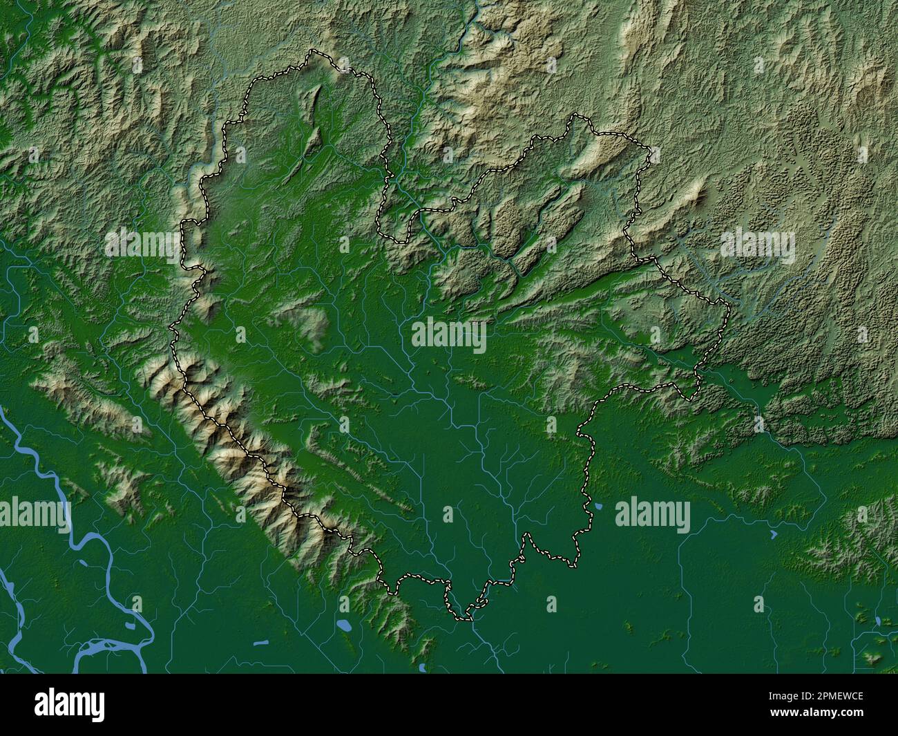 Thai Nguyen, province of Vietnam. Colored elevation map with lakes and ...