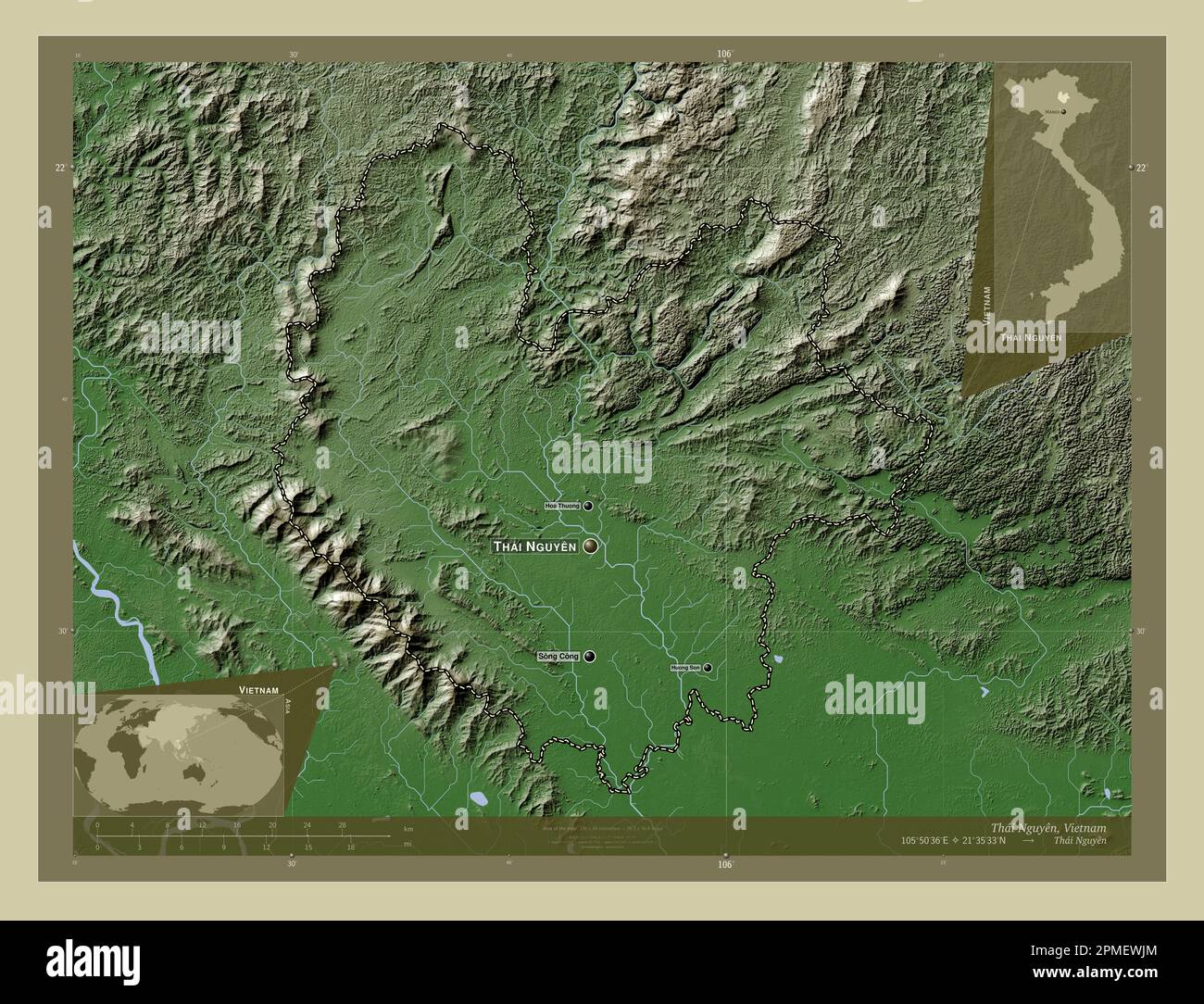 Thai Nguyen, province of Vietnam. Elevation map colored in wiki style ...