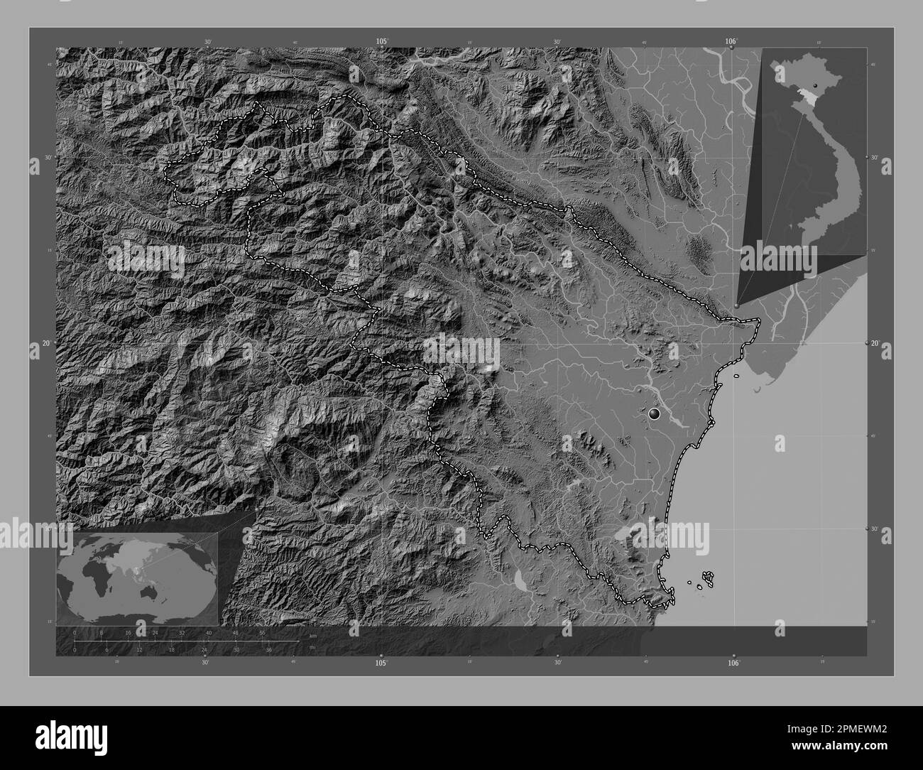 Thanh Hoa, province of Vietnam. Bilevel elevation map with lakes and ...