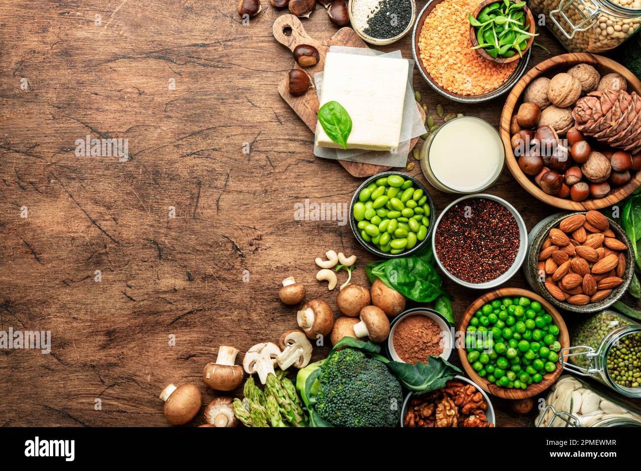 Vegan protein food background. Full set of plant based vegetarian food ...