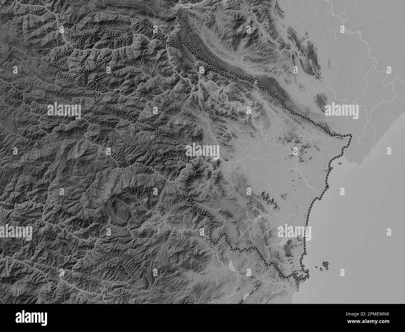 Thanh Hoa, province of Vietnam. Grayscale elevation map with lakes and ...