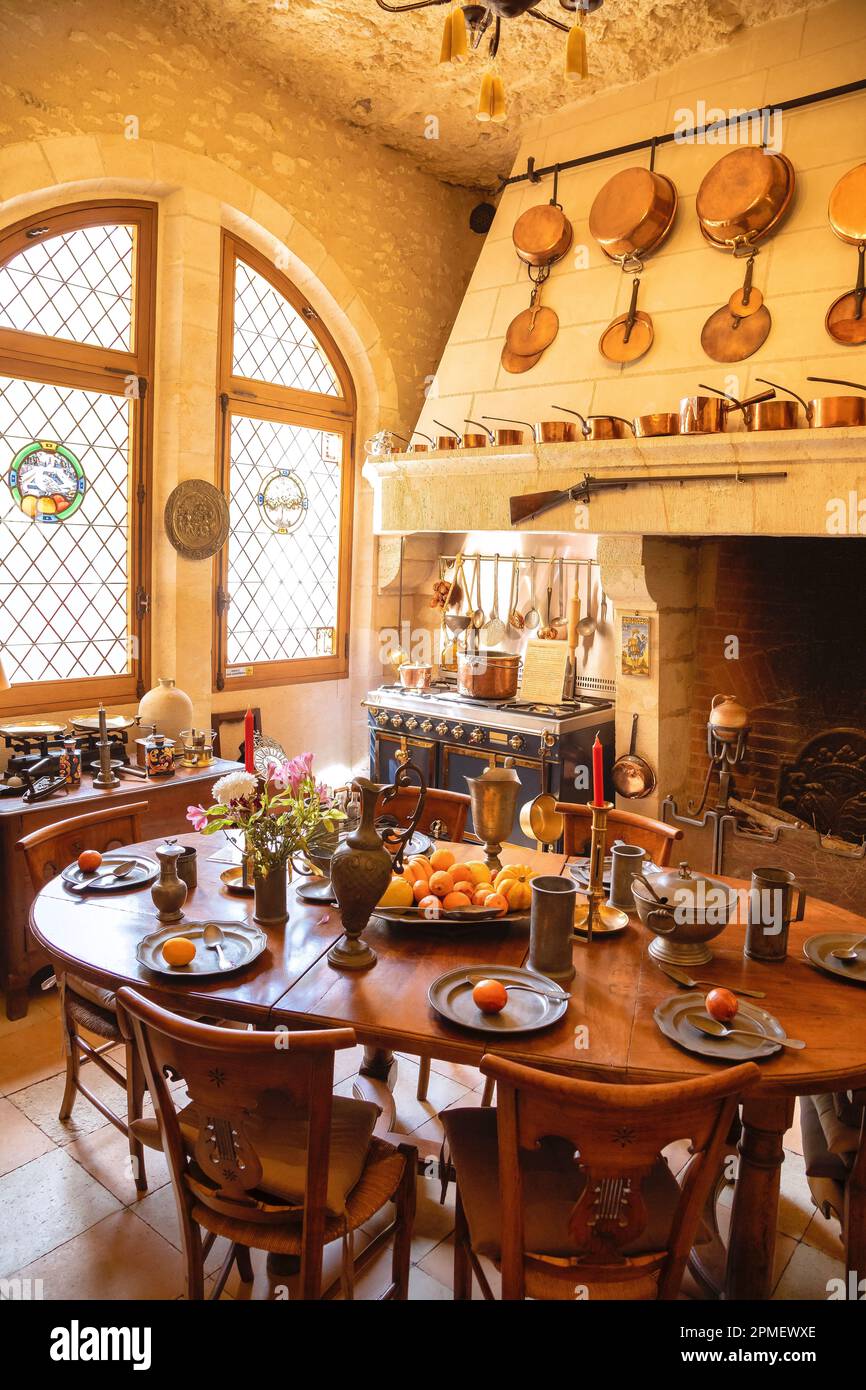 The kitchen inside the castle Gaillard in Amboise, France Stock Photo ...